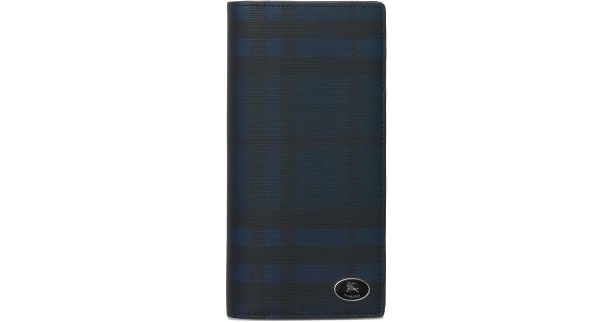 Burberry Check Logo-Plaque Wallet in Blue for Men | Lyst UK