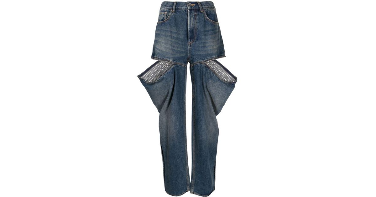 Area Crystal-slits Tapered Jeans in Blue | Lyst