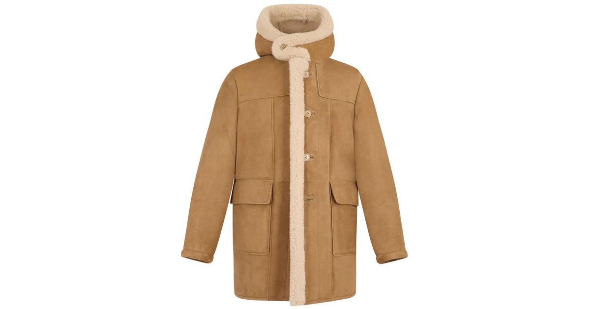 Fursac Hooded Shearling Coat in Natural for Men | Lyst UK