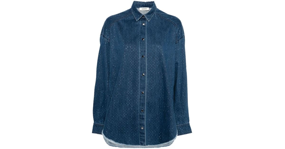Sandro Denim Shirt With Rhinestones in Blue | Lyst