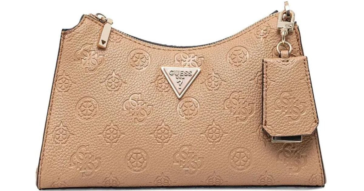 Guess Monogram-Debossed Shoulder Bag in Natural | Lyst UK