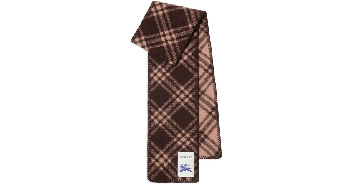 Burberry Check-Pattern Wool Scarf in Brown | Lyst