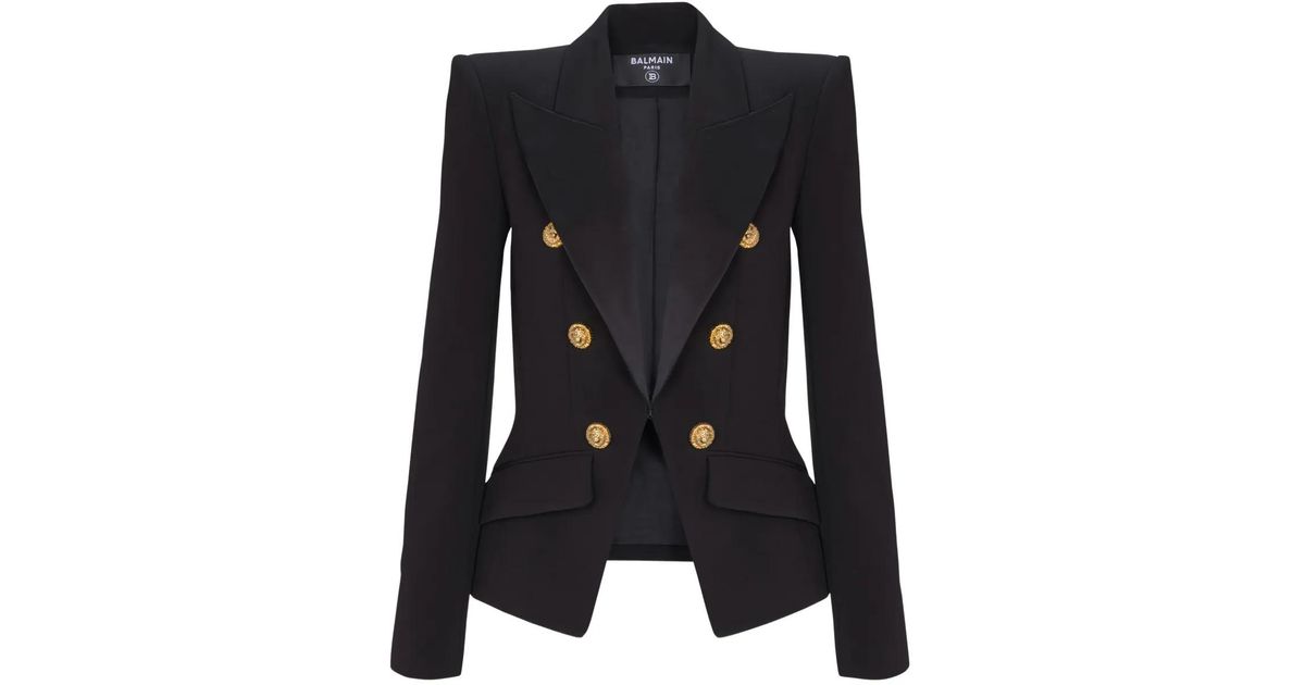Balmain Double-Breasted Peplum Blazer in Black | Lyst UK