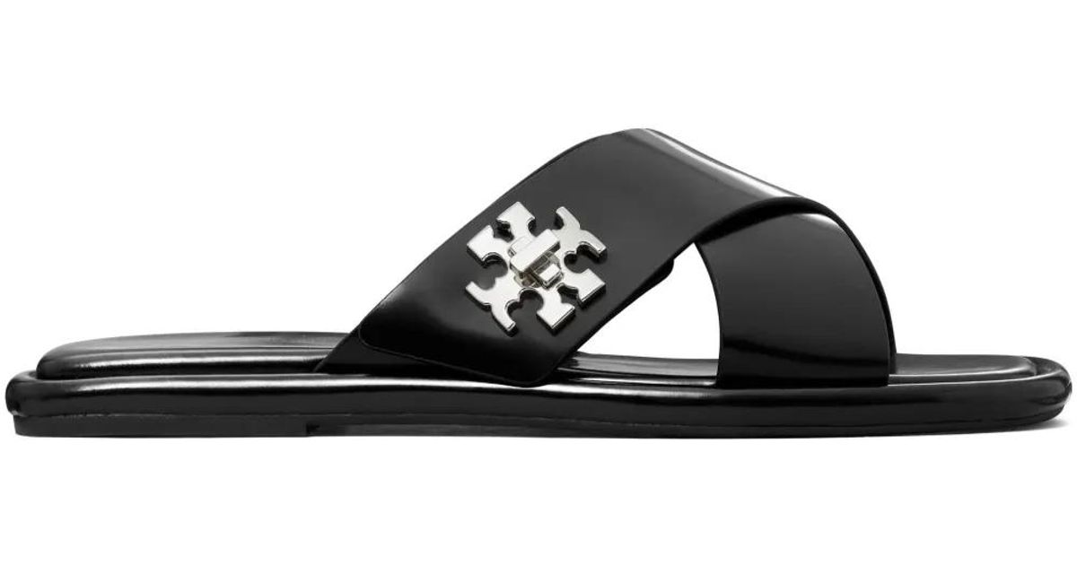 Tory Burch T-Lock Slides in Black | Lyst