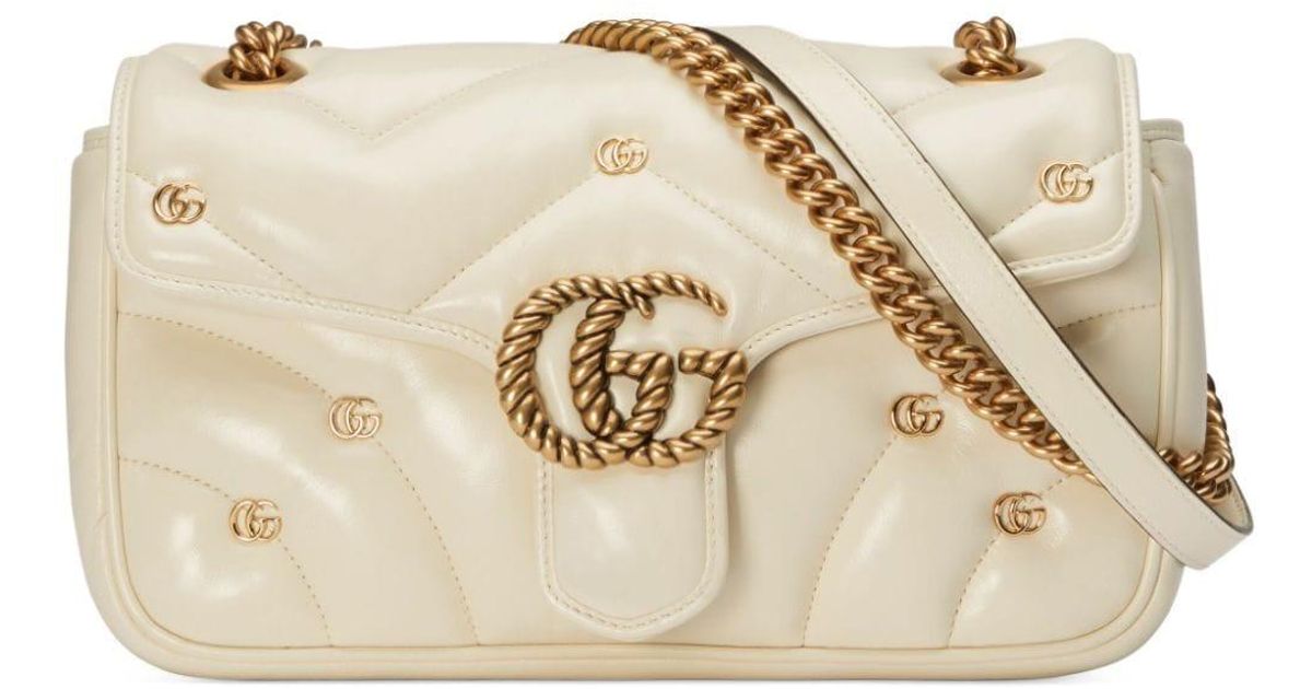 Gucci White gg Marmont Small Leather Shoulder Bag in Natural | Lyst