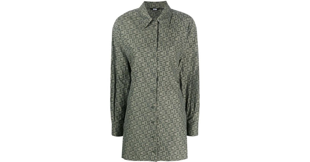 Gcds Logo-Print Shirt Dress in Green | Lyst UK