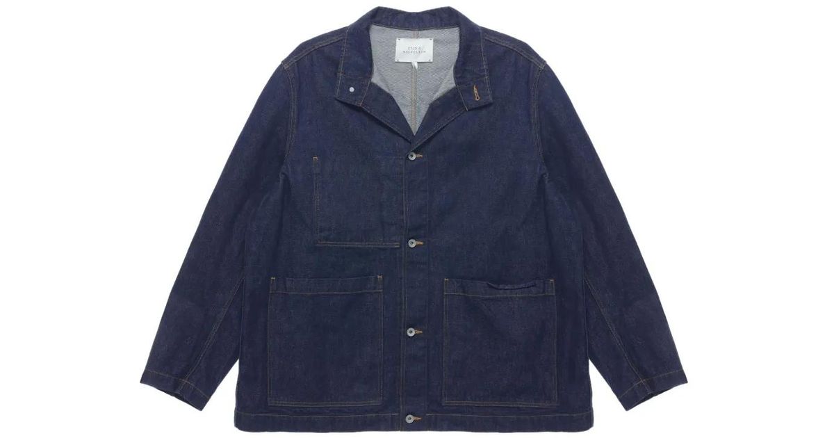 Studio Nicholson Crinkle Denim Jacket in Blue for Men | Lyst