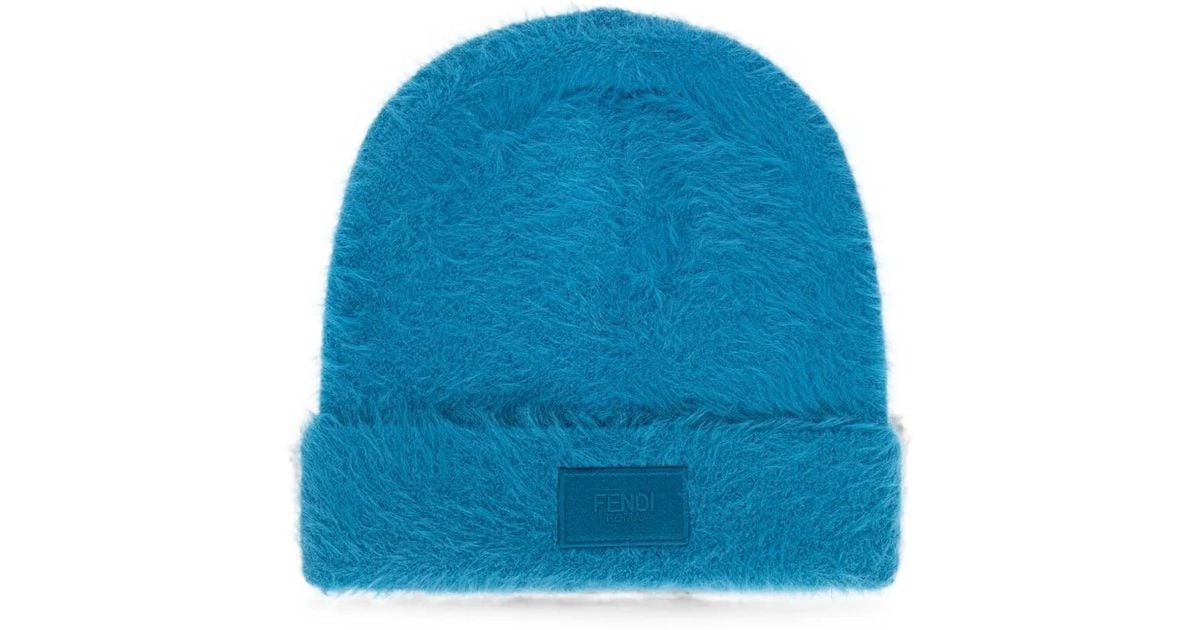 Fendi Logo-Patch Beanie Hat in Blue | Lyst UK