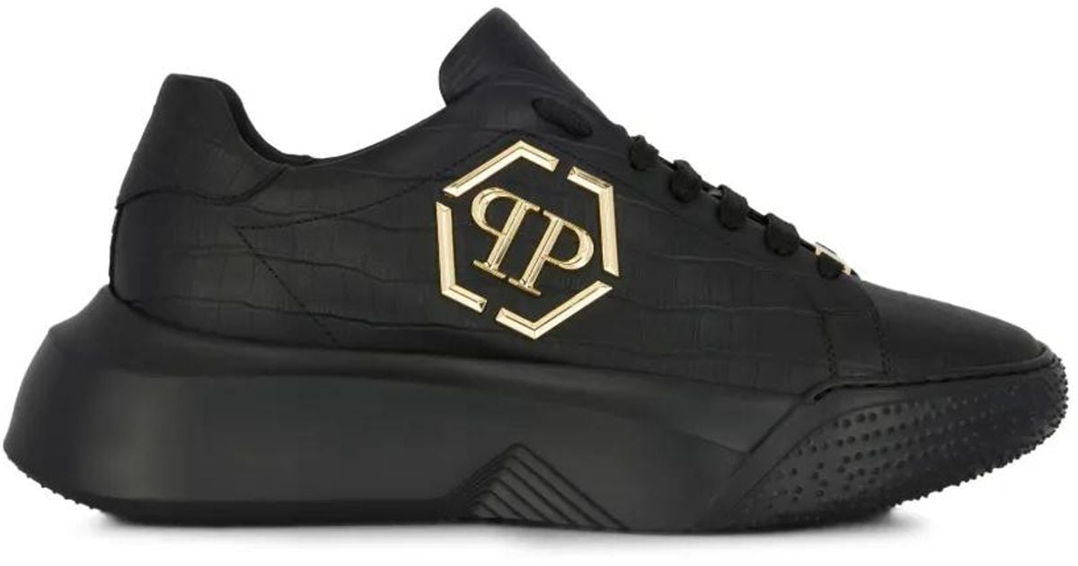 Philipp Plein Crocco Godzilla Runner Sneakers in Black | Lyst UK
