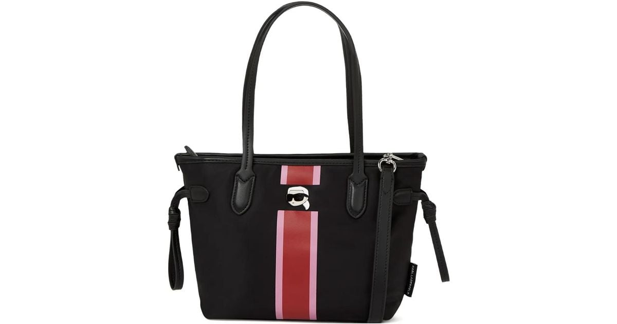 Karl Lagerfeld Small Ikon Stripe Tote Bag in Black | Lyst UK