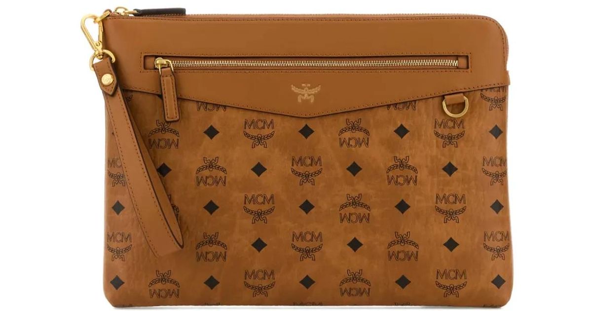 MCM Diamond Wristlet Clutch Bag in Brown | Lyst