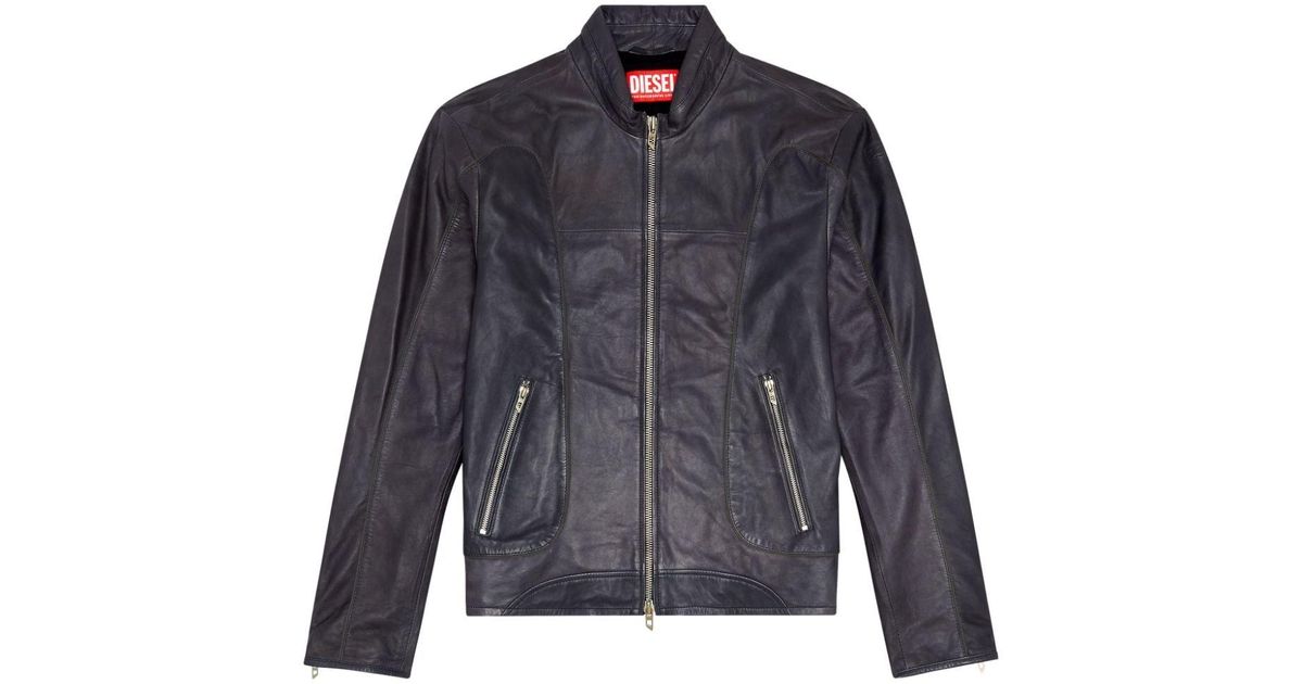 DIESEL L-Krix Leather Biker Jacket in Blue for Men | Lyst