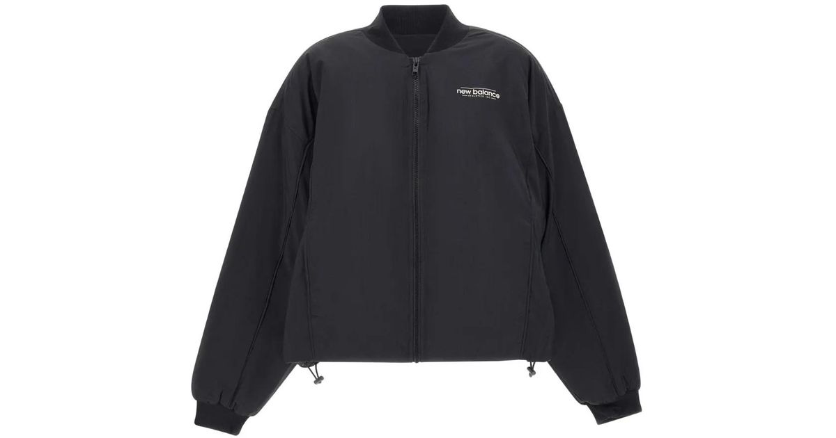 New Balance Graphic-Embroidery Bomber Jacket in Black | Lyst