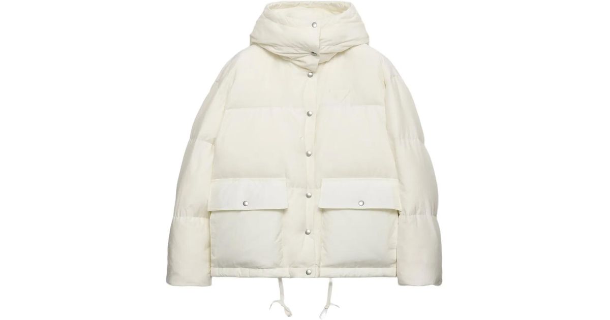 Prada Hooded Patch-Pocket Down Jacket in Natural | Lyst