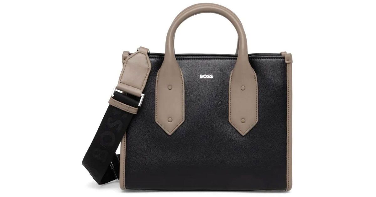 BOSS Logo Two-Way Handbag in Black | Lyst