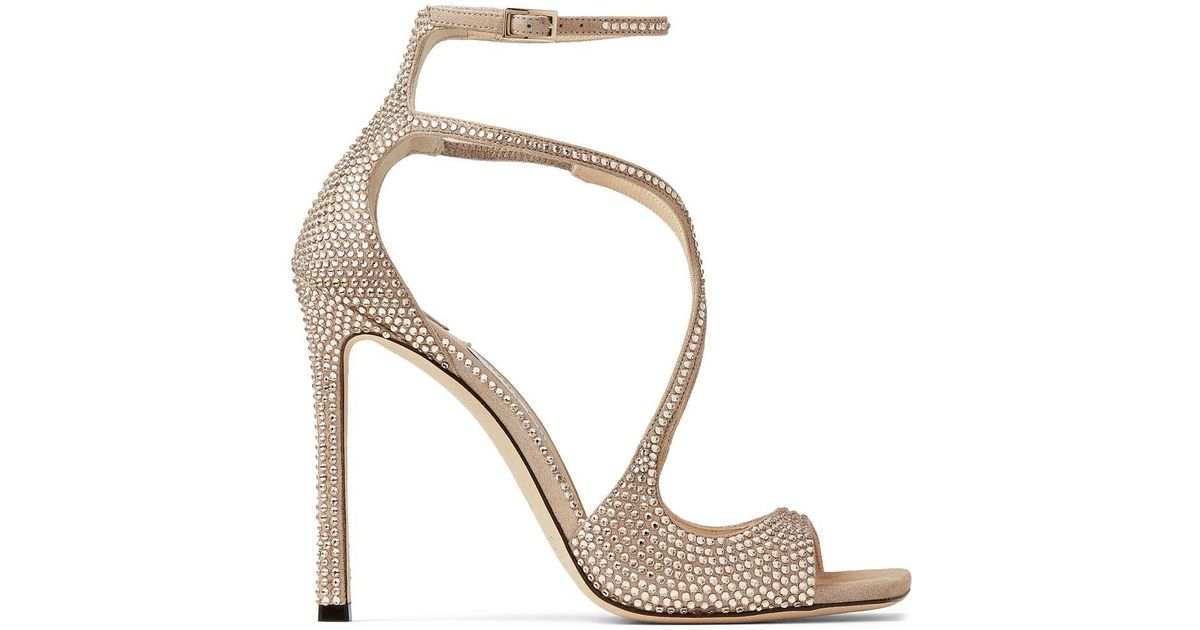 Jimmy Choo Leather Azia 95mm Crystal Embellished Sandals In Natural Lyst Uk