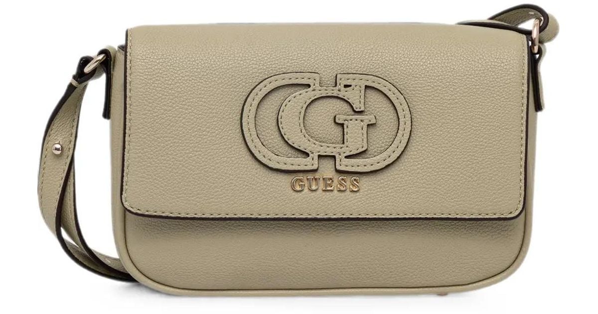 Guess Isola Logo-Plaque Pebbled Shoulder Bag in Grey | Lyst UK