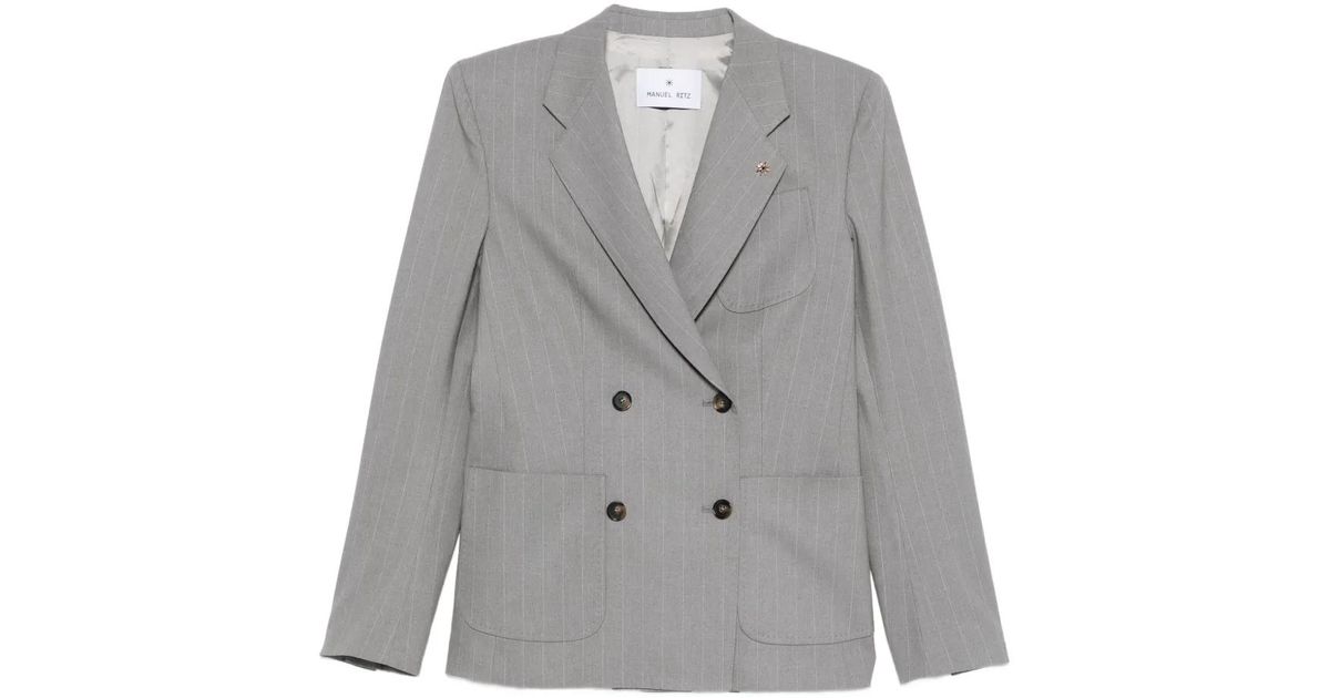 Manuel Ritz Pinstripe-Print Double-Breasted Blazer in Grey | Lyst UK