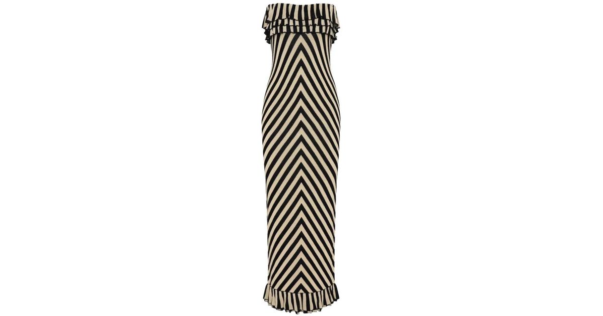 Posse Ruffled-Detail Striped-Pattern Strapless Maxi Dress in White ...