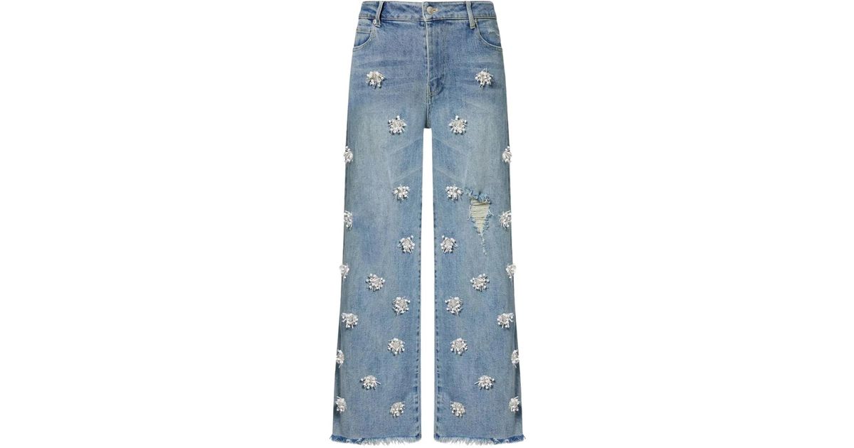 Jonathan Simkhai Jude Embellished Frayed Jeans in Blue | Lyst UK