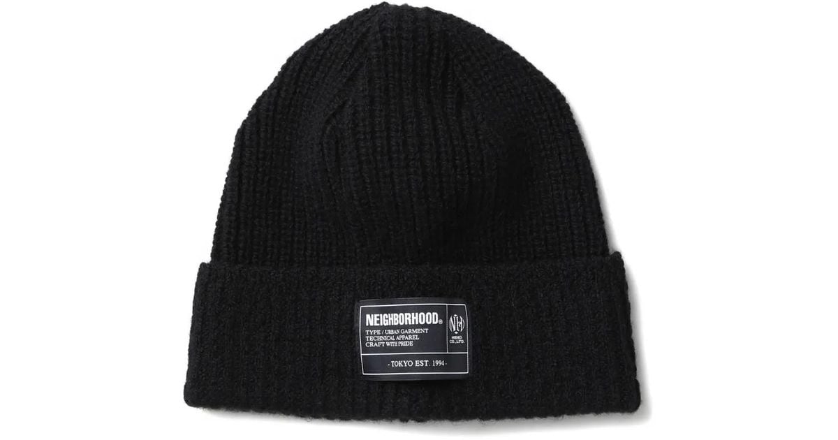 Neighborhood Ribbed Label Beanie Hat in Black for Men | Lyst UK