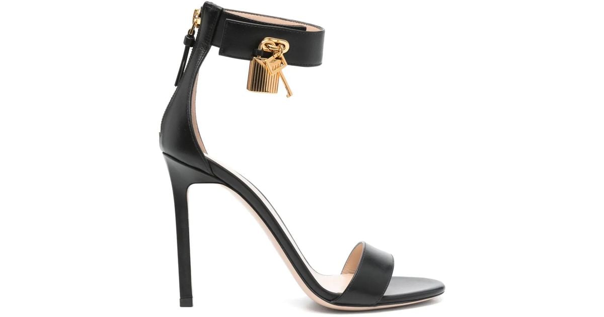 Tom Ford 105Mm Leather Padlock Sandals in Black | Lyst