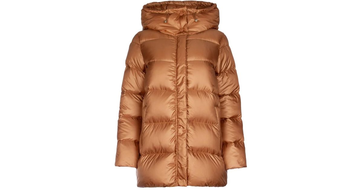 iBlues Cristin Hooded Puffer Coat in Brown | Lyst
