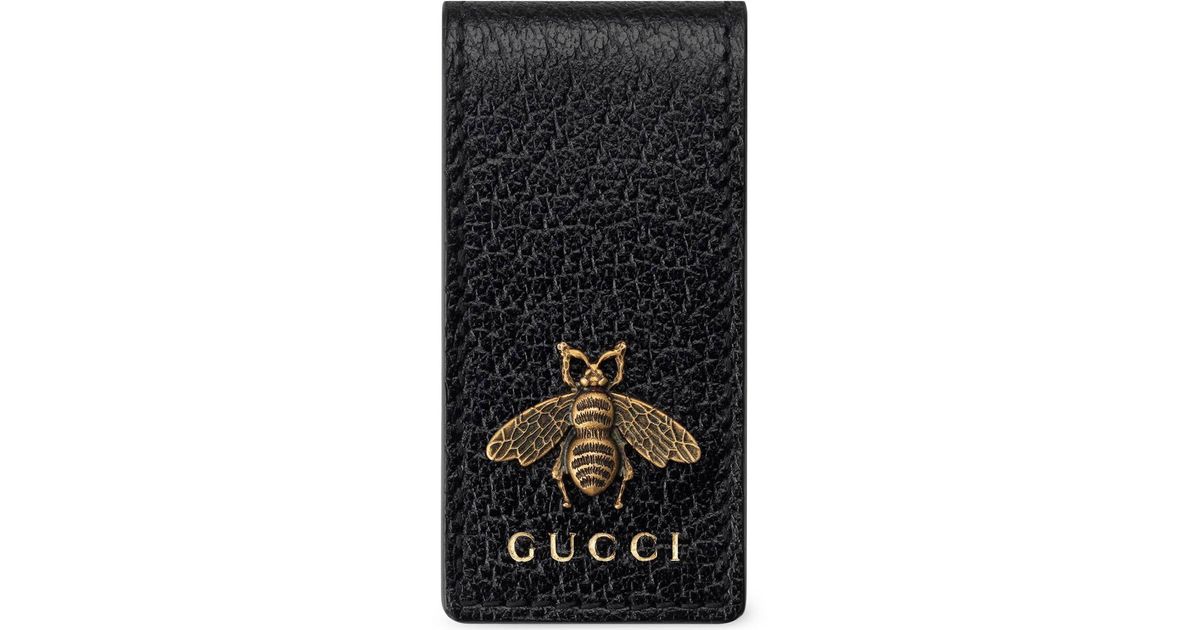 Gucci Bee Motif Money Clip Wallet in Black for Men | Lyst