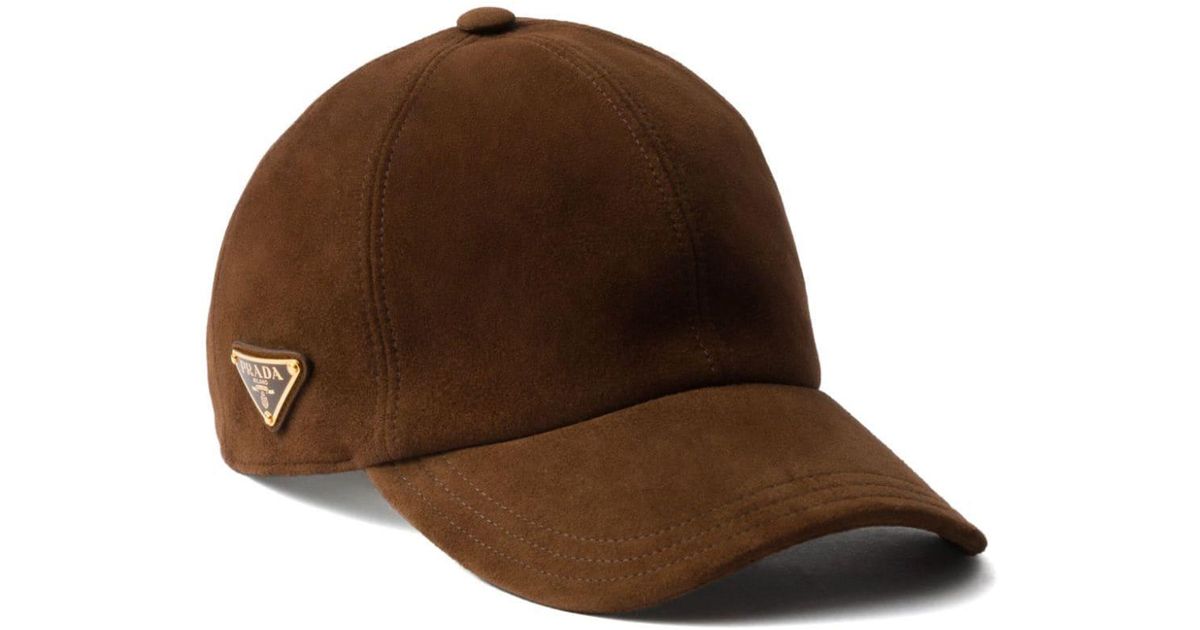 Prada Suede Triangle Logo Baseball Cap in Brown | Lyst UK