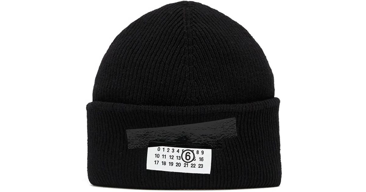 MM6 by Maison Margiela Number-Patch Beanie in Black | Lyst UK
