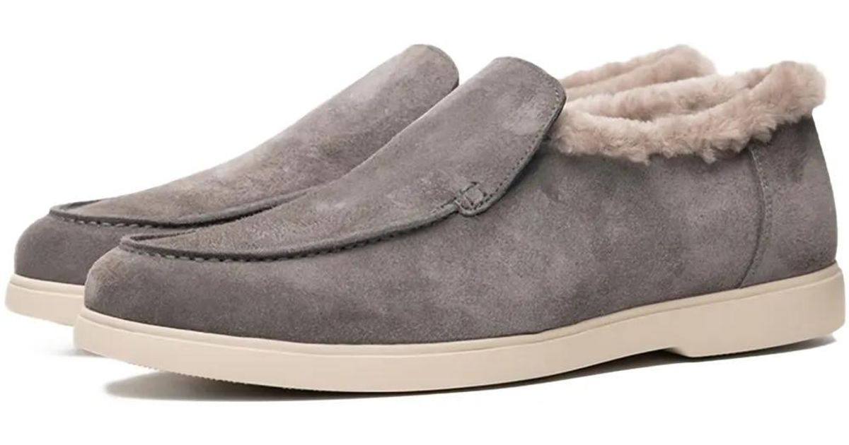 Poche Paris Shearling Trim Loafers in Grey for Men | Lyst UK