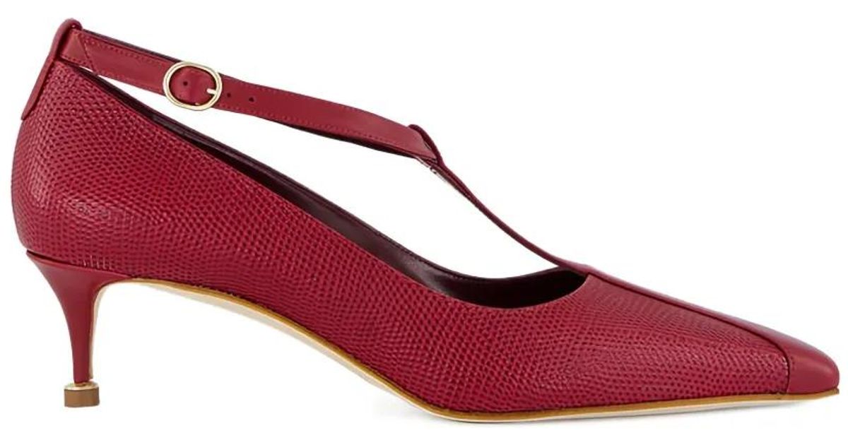 Manolo Blahnik T-Bar Leather Pumps in Red | Lyst