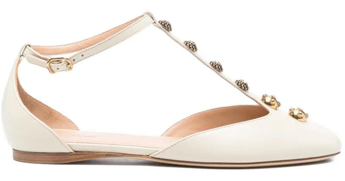 Chloé Celest T-Bar Embellished Ballet Flats in Natural | Lyst UK