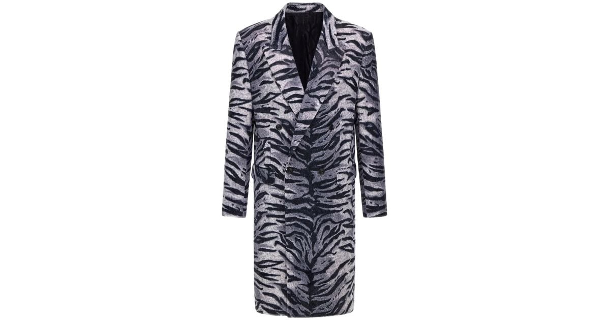 Roberto Cavalli Tiger-Print Double-Breasted Coat in Blue for Men | Lyst UK