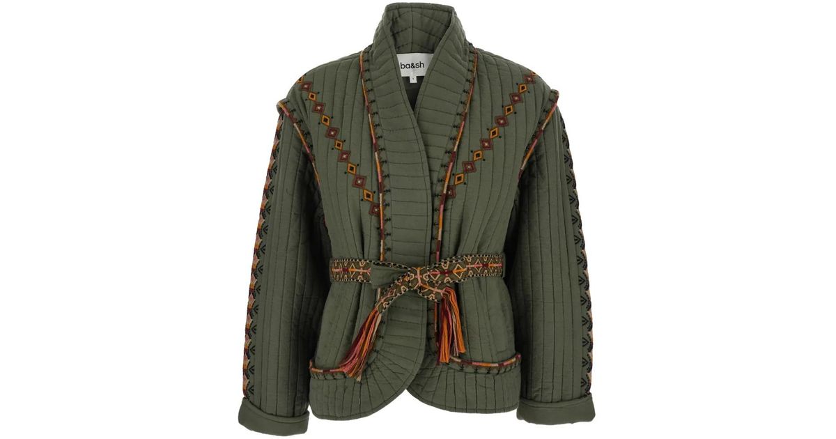 Ba&sh Cocoon Embroidered Belted Jacket in Green | Lyst UK