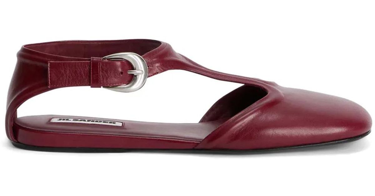 Jil Sander Mary Jane Ballerina Shoes in Red | Lyst