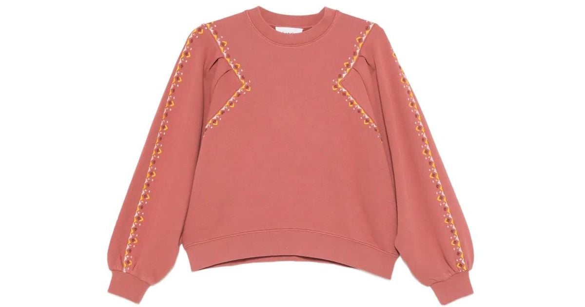 Ba&sh Mesta Embroidered Puff-Sleeve Sweatshirt in Pink | Lyst