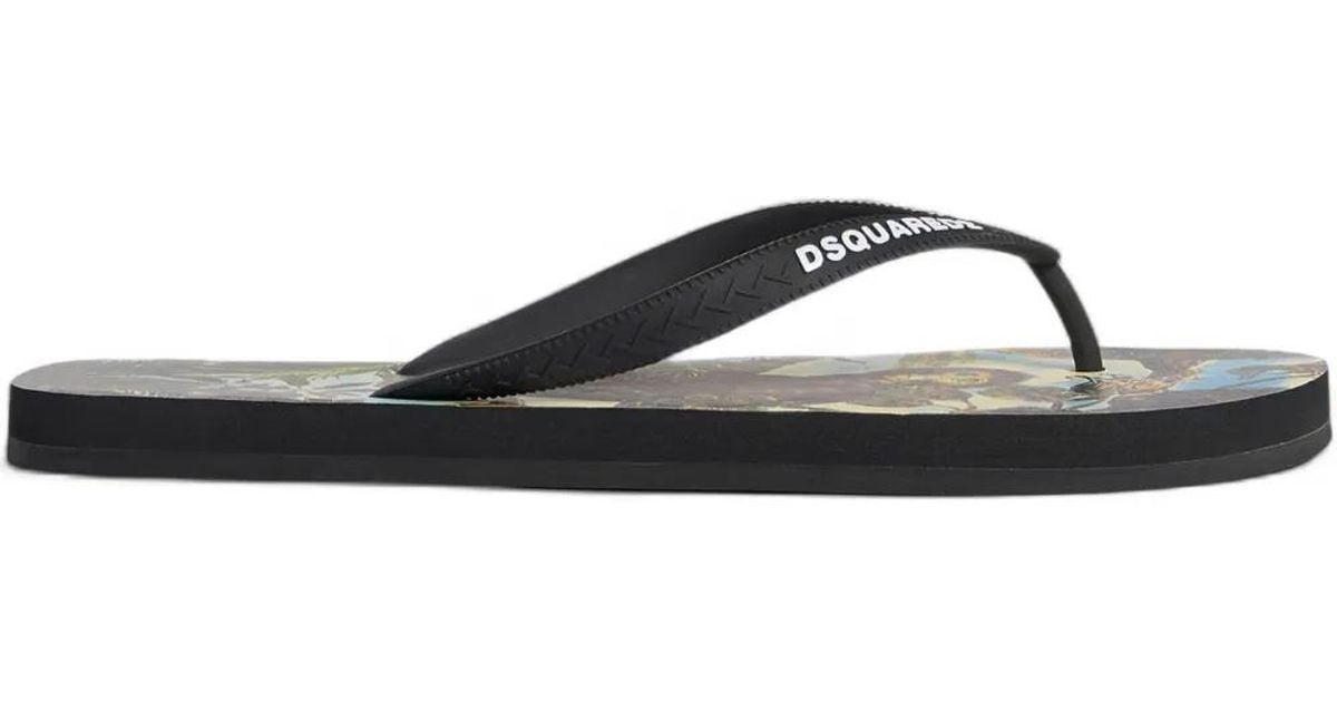 DSquared² Monkey Business Flip Flops in Black for Men | Lyst