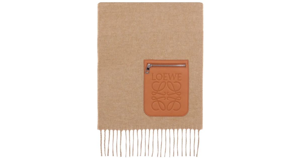 Loewe Logo-Patch Fringed Scarf in Natural | Lyst UK