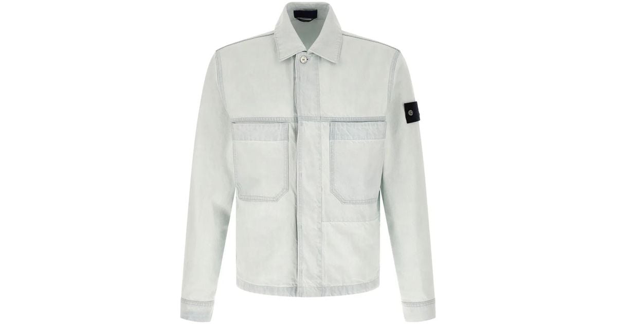 Stone Island Logo-Badge Denim Jacket in White for Men | Lyst UK