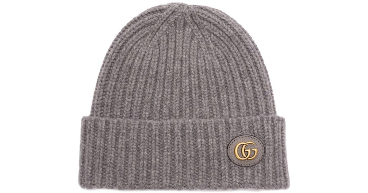 Gucci Ribbed Wool-Cashmere Double G Beanie in Grey | Lyst UK