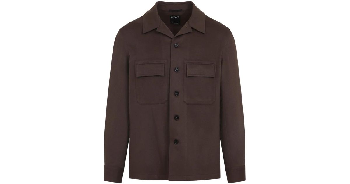 ZEGNA Double-Pocket Cashmere Shirt Jacket in Brown for Men | Lyst UK