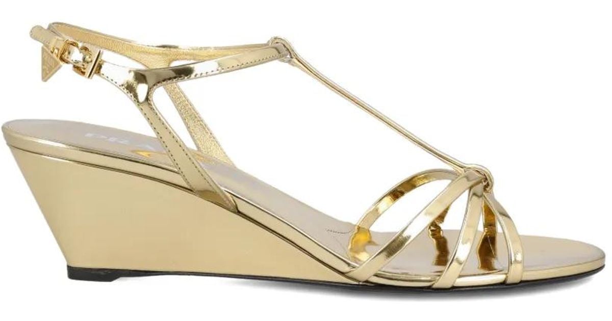 Prada Logo-Detail Strap Sandals in Natural | Lyst UK