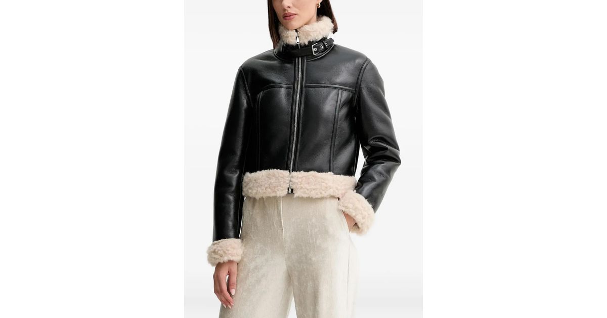 Twinset Zip-Up Faux Fur Jacket in Black | Lyst UK