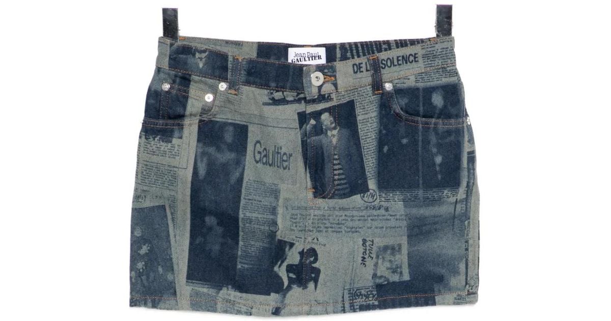 Jean Paul Gaultier Newspaper Print Mini Skirt in Blue | Lyst UK