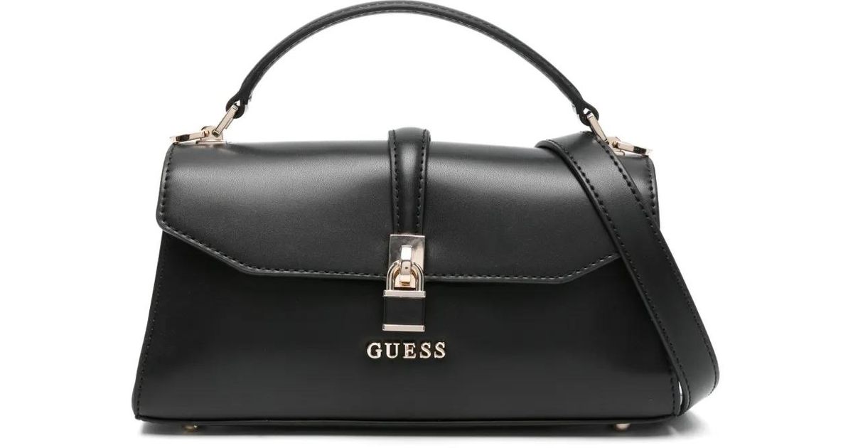 Guess Mini Queensland Lock-Accent Tote Bag in Black | Lyst UK