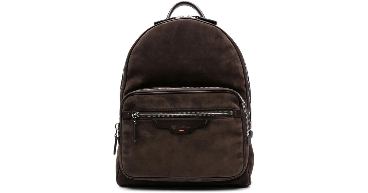 Santoni Suede Leather Backpack in Black for Men | Lyst UK