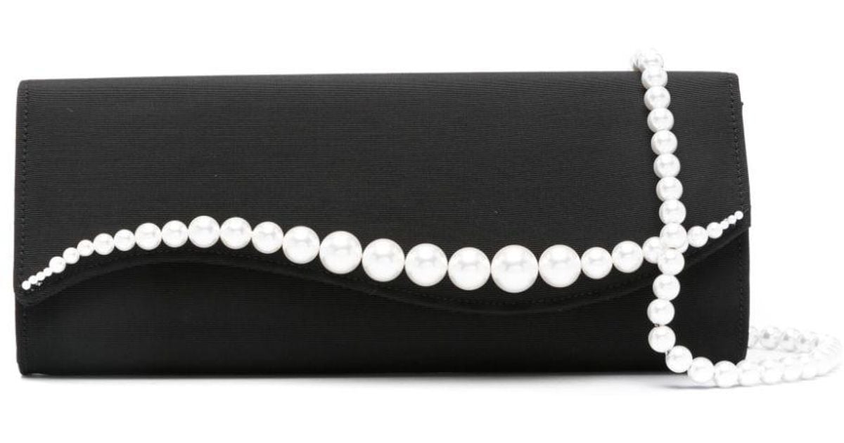 Mach & Mach Pearl-Embellished Clutch Bag in Black | Lyst UK
