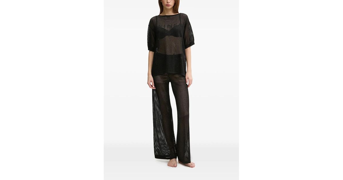 Twinset Wide-Leg Mesh Beach Trousers in Black | Lyst UK