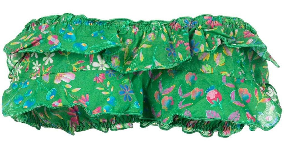 Cynthia Rowley Floral Print Ruffled Bikini Top In Green Lyst